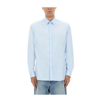 Moschino Baumwoll-Popeline-Hemd mit G&auml;nse-Stickerei - - Shirts - Herren - Blau - XL