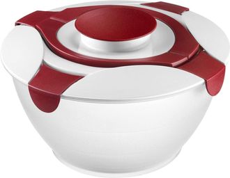 Westmark Salatbutler/-sch&uuml;ssel mit Tragegriffen und Dressing-Beh&auml;lter, Fassungsverm&ouml;gen: 6,5 Liter, Kunststoff, Praktika, Transparent/Wei&szlig;/Rot, 2422227R