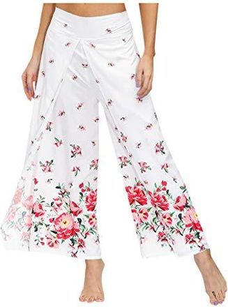 Generic Robes boh&egrave;me d&eacute;contract&eacute;es pour femmes, pantalon de yoga ample et ample pour femme, pantalon de combinaison ample, blanc, L-XL