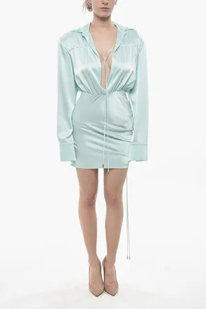 DAVID KOMA Satin Shirt Dress With Draping David Koma