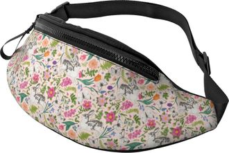 Generic Bauchtasche Mode Taillentasche Exotische Kaninchen-Schmetterlingsblume Mit Rei&szlig;verschluss Waist Fanny Pack F&uuml;r Herren Fahrrad Joggen 14X35Cm