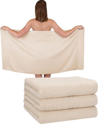 Betz 4 Stück Strandtücher Duschtücher Set Größe 70x140 cm Duschhandtuch Badetuch Strandtuch Handtuch Premium 100% Baumwolle Farbe Sand