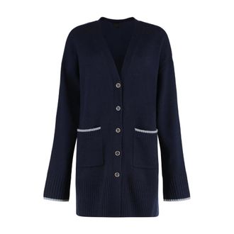 Pinko V-Ausschnitt Strickjacke mit Knopfleiste und Taschen - - Knitwear - Damen - Blau - S