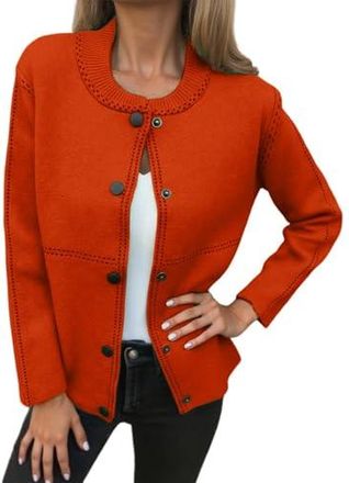 Generico Cardigan en tricot doux et confortable pour femme Cardigan à rayures oversize léger avec boutons à manches longues, orange, XXL