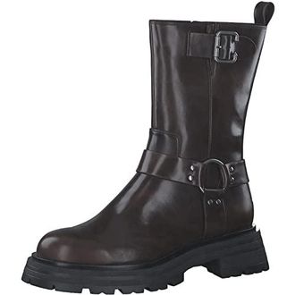 Tamaris Femme Bottines, Dame Bottes de Motard,Bottes,Demi-Bottes,Botte de Motard,Plat,Mahogany,37 EU