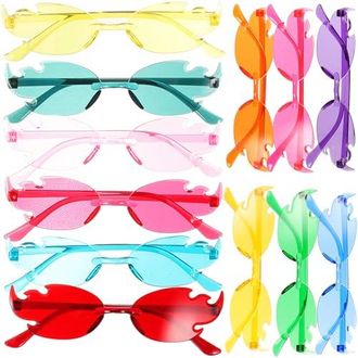 Garneck Lunettes De Soleil Flamme Sans Monture En Plastique L&eacute;ger Multicolore Pour Femmes Et Hommes Soir&eacute;e F&ecirc;te Plage 12 Paires Color&eacute;es