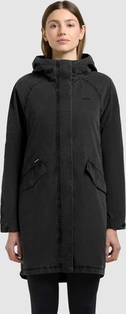 Khujo Kurzmantel KHUJO LEAL, Damen, Gr. XS, schwarz schwarz, Web, 75% Baumwolle, 25% Nylon, unifarben, regular fit h&uuml;ftlang, Raglan&auml;rmel mit Druckknopf, M&auml;n