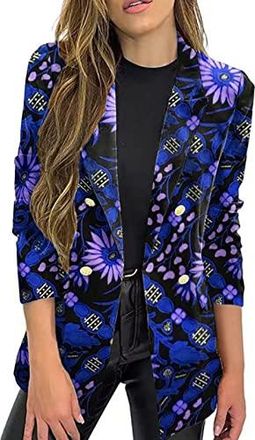 Generic Vestes tendance pour femmes, ouverture sur le devant, manches longues, veste de costume, manteau, 2026, bleu, XL
