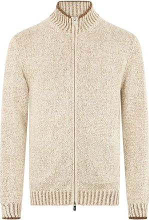 Fedeli Homme, Pulls, Beige, Taille: L Cardigan &Eacute;l&eacute;gant avec Fermeture &Eacute;clair et Col Montant