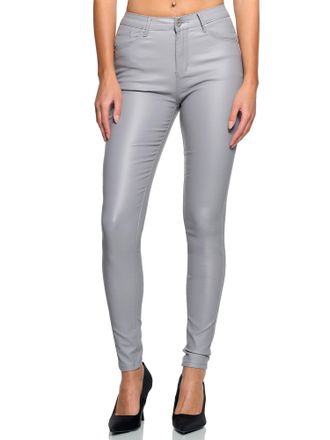 Elara Damen Hose Kunstleder Push Up Effekt Chunkyrayan DJ290-11 Grau-46 (3XL)