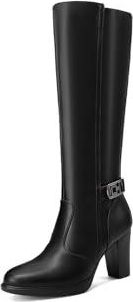 Queen Helena Bottes à talons hauts avec fermeture éclair latérale pour femme X33-106, Noir en polyuréthane., 41 EU