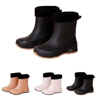 Generic Wellington Bottes de pluie mi-mollet pour femme - Bottes dhiver chaudes avec doublure en peluche amovibles et lavables - Imperm&eacute;ables et antid&eacute;rapante