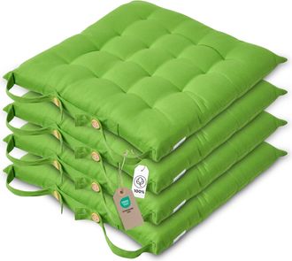 Homescapes 4er Set Stuhlkissen 40x40 cm gr&uuml;n - Sitzkissen Outdoor/Indoor mit Baumwollbezug, Sitzpolster waschbar und Oeko-TEX-Zertifiziert f&uuml;r Esszimmer-, K&uuml;chen