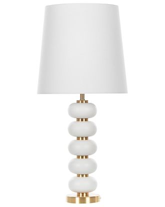 Beliani Moderne Tischleuchte Stahlsockel Stoff-Lampenschirm 80 cm wei&szlig;/gold Frio