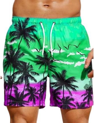 Generic HUIWDP Short de bain d&eacute;t&eacute; tendance en polyester pour homme S&eacute;chage rapide Taille &eacute;lastique Pantalon de plage Traje De Ba&ntilde;o, A34, S