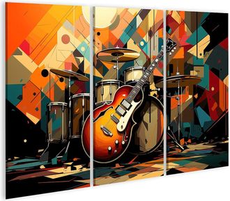 Islandburner Bild auf Leinwand Malerei Gitarre Schlagzeug Bühne Malerei Gitarre Schlagzeug Bühne G Bilder Wandbilder Poster JCOA-3P