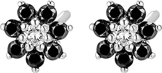 Edenly Ohrringe Blüte - Nachtmargerite - Weißgold, 18 Karat, mit schwarzen Diamanten