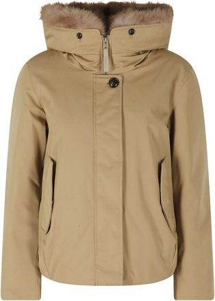 Woolrich Parka courte en coton avec fausse fourrure - Femme - Manteaux - Beige - Taille: 40 FR