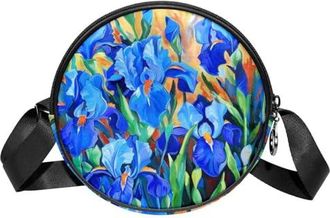 Generic Petit sac &agrave; bandouli&egrave;re circulaire pour femme, motif iris - Petit sac &agrave; bandouli&egrave;re avec fermeture &eacute;clair et bretelles r&eacute;glables - Style d&eacute;contract&eacute; -