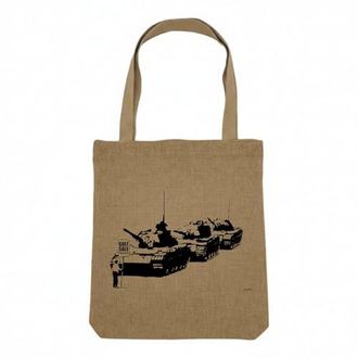 Fabulous Sac Shopping Tote Bag Aspect Lin - Banksy Golf For Sale Tank Tiananmen Chine Street Art - Sac de Courses Toile Epaisse 360g Beige Naturel Cabas Port&eacute; 