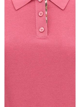 Burberry Womens Wool Polo Shirt With Check Mauvewood Pink Merino Knitwear Sweater