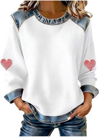 Generic Sweat-shirt &agrave; manches longues en tricot patchwork pour la Saint-Valentin pour femme - Haut &agrave; manches longues - Chemises graphiques damour - Pull d&eacute;con