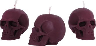 NKlaus 3x Kerzenset Totenkopf violett aus biologich reinem Bienenwachs - Gothik Kerze - bunte Figurenkerze Skull - Halloween - Ritualkerze - Tropfkerzen 3635
