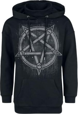 Gothicana by EMP Homme Sweat &agrave; Capuche Noir avec Grand imprim&eacute; Pentagramme et t&ecirc;tes de Mort sur Le Devant XL