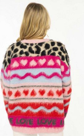 Zwillingsherz Strickpullover LEO LOVE auffallender Mustermix, Rundhals, oversize, komfortables Strick