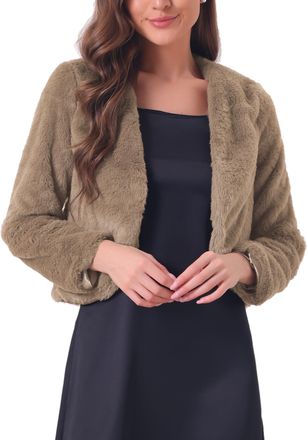 Allegra K Kurzjacke f&uuml;r Damen, Weihnachtskost&uuml;me, Kunstpelz, Langarm-Bolero-J&auml;ckchen mit offener Vorderseite, Wintermantel, dunkles kaki, L