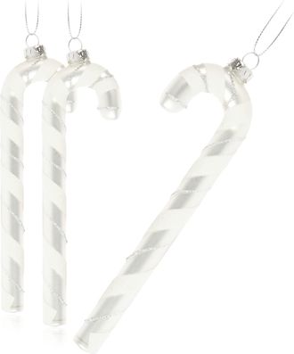 Com-Four 3X Christbaumanhänger Zuckerstange XXL - Christbaumschmuck zum Anhängen - Weihnachtskugel in Zuckerstangen-Form - 17 cm (silberfarben/goldfarben/weiß 