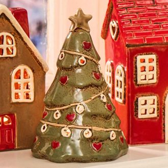 Ib Laursen Tannenbaum Teelichthalter Weihnachtsbaum Gr&uuml;n 15 cm Teelicht Keramik