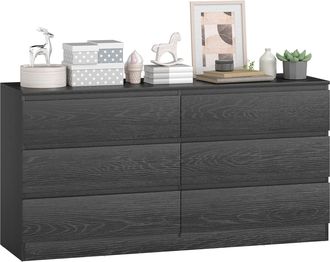 HOMCOM Kommode mit 6 Schubladen, Schlafzimmerkommode, Kommode f&uuml;r Wohnzimmer, B&uuml;ro, Modern Style, 140x40x71 cm, Schwarz lackiert