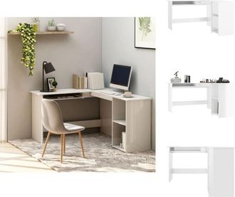 vidaXL Eckschreibtisch in L-Form Hochglanz-Weiß 120x140x75 cm - Eck-Schreibtisch - Schreibtisch Weiß - Holzwerkstoff Schreibtisch - Bürostuhl - Home Office