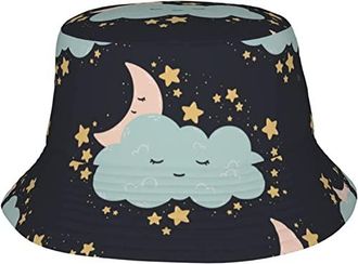 Generic Imprimé Chapeau Bob Nébuleuses Lune-Étoile disposées en Motif dans Le Ciel Sombre Chapeaux de Soleil de Plage Pliable Bobs Homme pour Voyage Vacances 