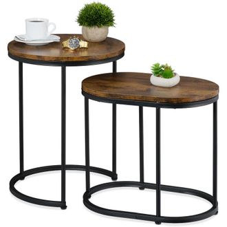 Relaxdays Relaxdays Table dappoint en lot de 2 (une ovale et une ronde), design industriel, pour le salon, marron et noir