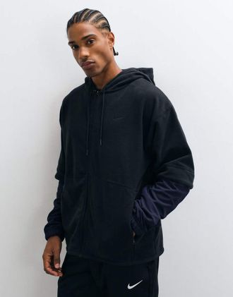 Nike Therma Polar Fleece Kapuzenpullover mit Rei&szlig;verschluss in Schwarz