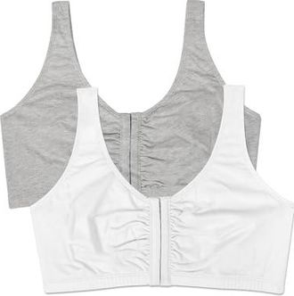 Fruit Of The Loom Womens Plus Size Front Close Builtup Sports Bra, Heather Grey/White