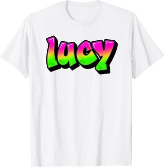 BDAZ Lucy Graffiti Personalisierter Name Gr&uuml;n Rosa Frauen M&auml;dchen T-Shirt