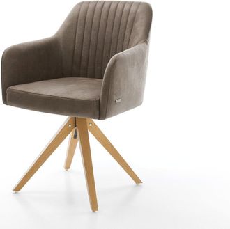 DELIFE Esszimmerstuhl Greg-Flex Mikrofaser Taupe Vintage Holzgestell kantig Natur Taschenfederkern, Esszimmerst&uuml;hle