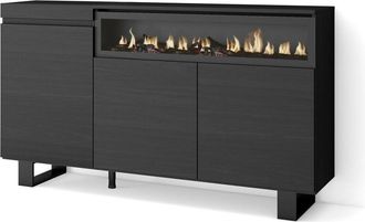 Skraut Home Sideboard, Highboard, Kommode, Komodenschrank, 150x87x35cm, 3 Türen, Elektrokamin. Maße, Industriedesign, Moderner Stil, Schwarz - Skraut Home