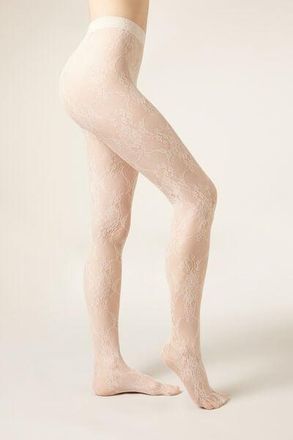 Calzedonia Strumpfhose Aus Blumenspitze Wei&szlig;