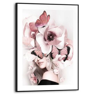 Reinders Gerahmtes Bild, Schmetterlingsdame, Wohnzimmer, Bilder, Wanddeko, Room Decor, MDF, Rosa, 40 x 30cm