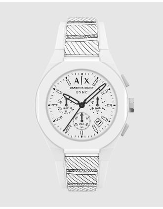 A|X Armani Exchange Sync Chronograph-Uhr aus wei&szlig;em Silikon in Wei&szlig;