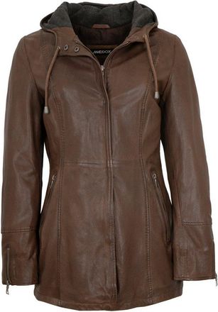 Maddox Lederjacke Jesica MADDOX - Damen Ledermantel Longjacke Lammnappa Kapuze braun