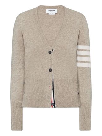 Thom Browne cardigan Shetland &agrave; 4 bandes signature - Tons neutres