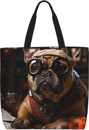 Generic Un Bouledogue Fran&ccedil;ais Lit Un Livre Sac &Agrave; Bandouli&egrave;re D&eacute;contract&eacute; Tote Bag R&eacute;utilisable Sac A Main Femme Pour Gym Plage Quotidienne
