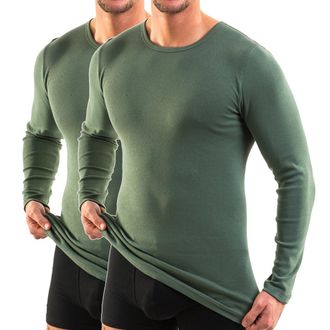 Hermko 3640 2er Pack Herren Langarm Shirt (Weitere Farben) aus 100% Bio-Baumwolle, Größe:D 10 = EU 4XL, Farbe:Olive