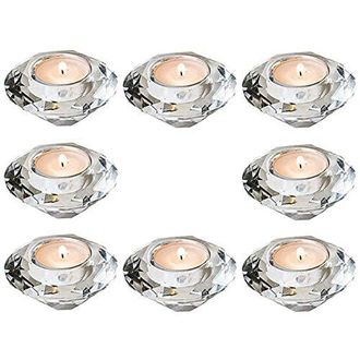 Nuptio Bougeoirs Chauffe-Plat 8 Pi&egrave;ces Photophores Bougeoir Verre Porte Bougie Votifs Cristal Taill&eacute;s &Agrave; Main Diamant Table Mariage D&eacute;corations Pi&egrave;ce Ma&icirc;tress