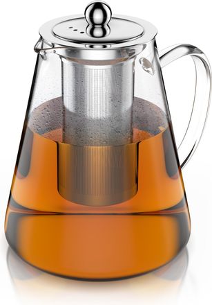 Arendo Teekanne Glas mit Sieb - 1200 ml - aus Borosilikatglas - mit Edelstahlsieb - feinmaschig - hitzebest&auml;ndig - Glasteekanne - f&uuml;r losen Tee Kr&auml;utertee Fr